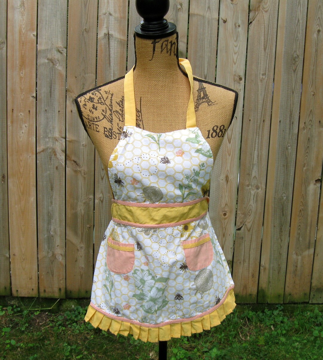 Child Size Apron, Kid's Apron, Bees, Honeycomb, Flowers, Bib Apron ...
