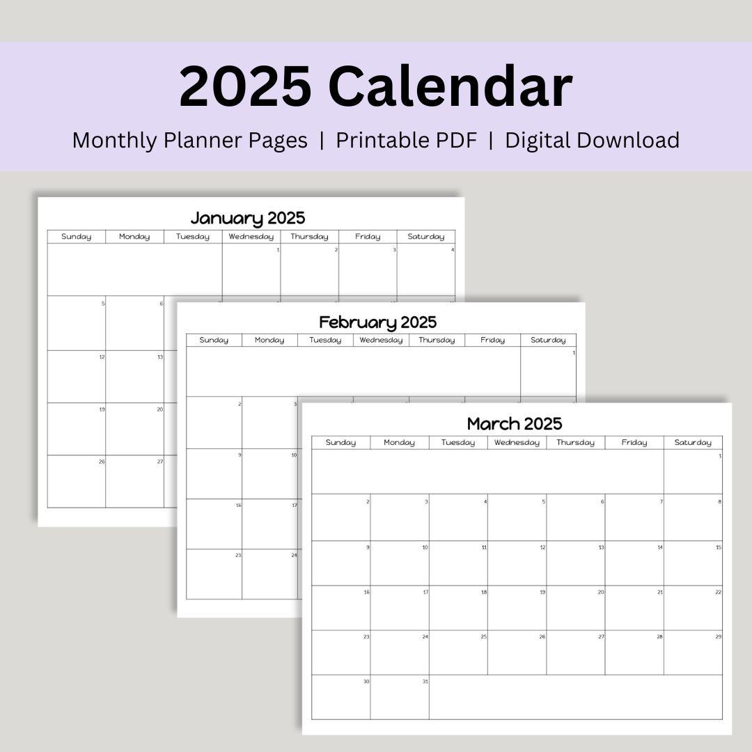 2025 Monthly Calendar Planner Monthly Planner Sheets Full Year Page ...