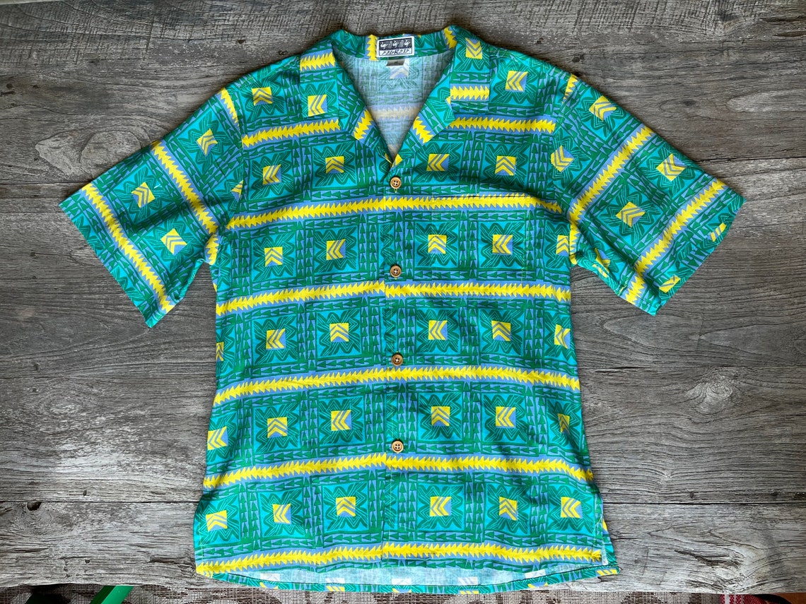 New Wave 1980s Vintage Bright Abstract Print Collared Shirt - by ...
