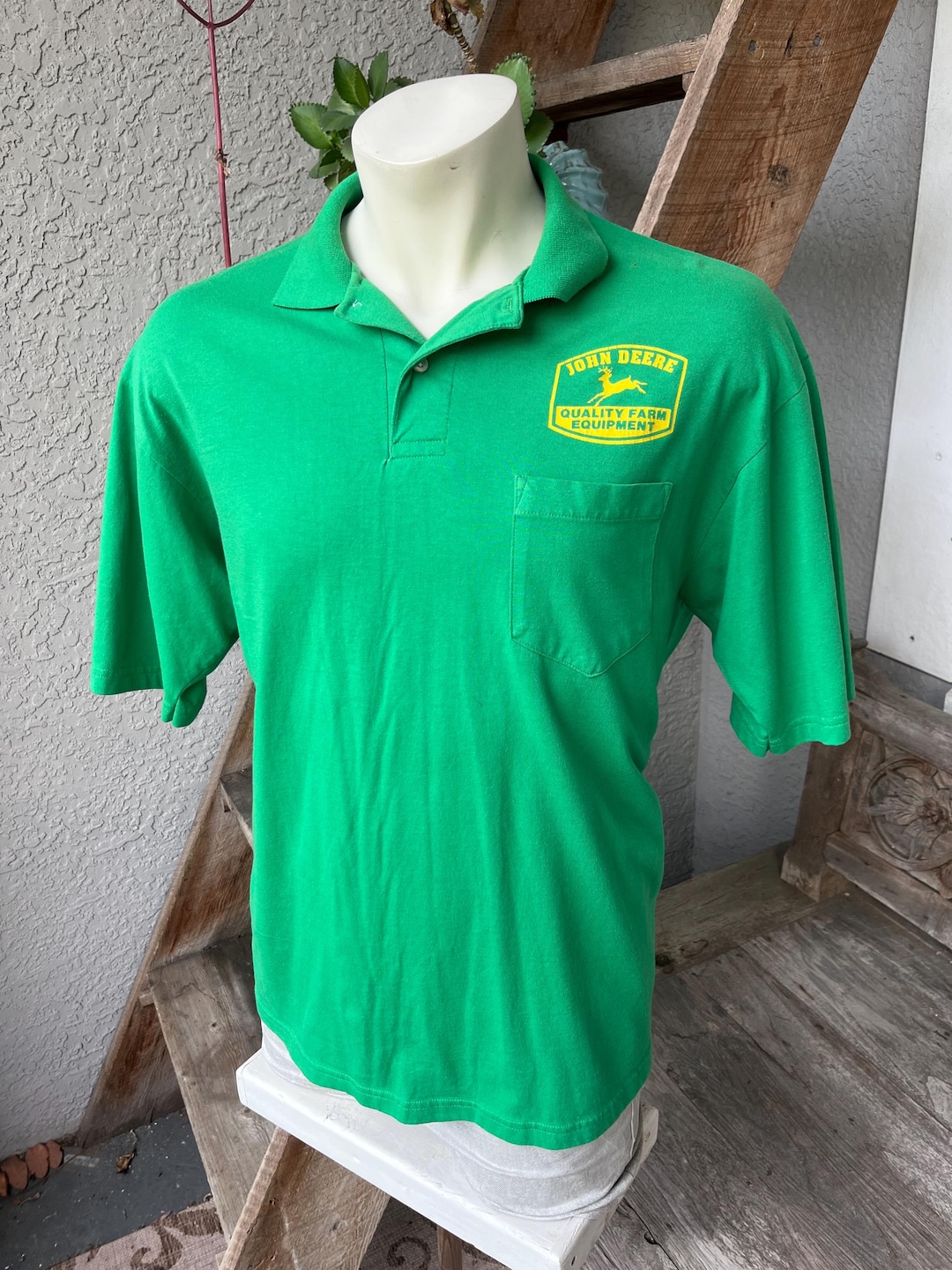 John Deere 1990s Vintage Collared Uniform Polo Shirt - Green Size L/XL ...