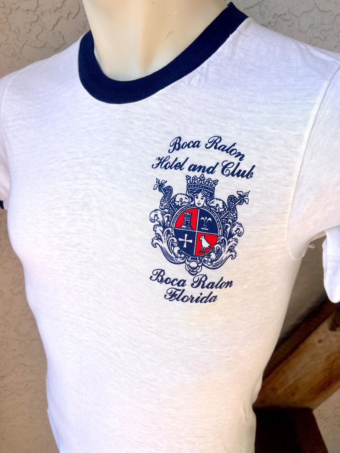1980s Vintage Boca Raton Hotel and Beach Club Ringer T-shirt White and ...