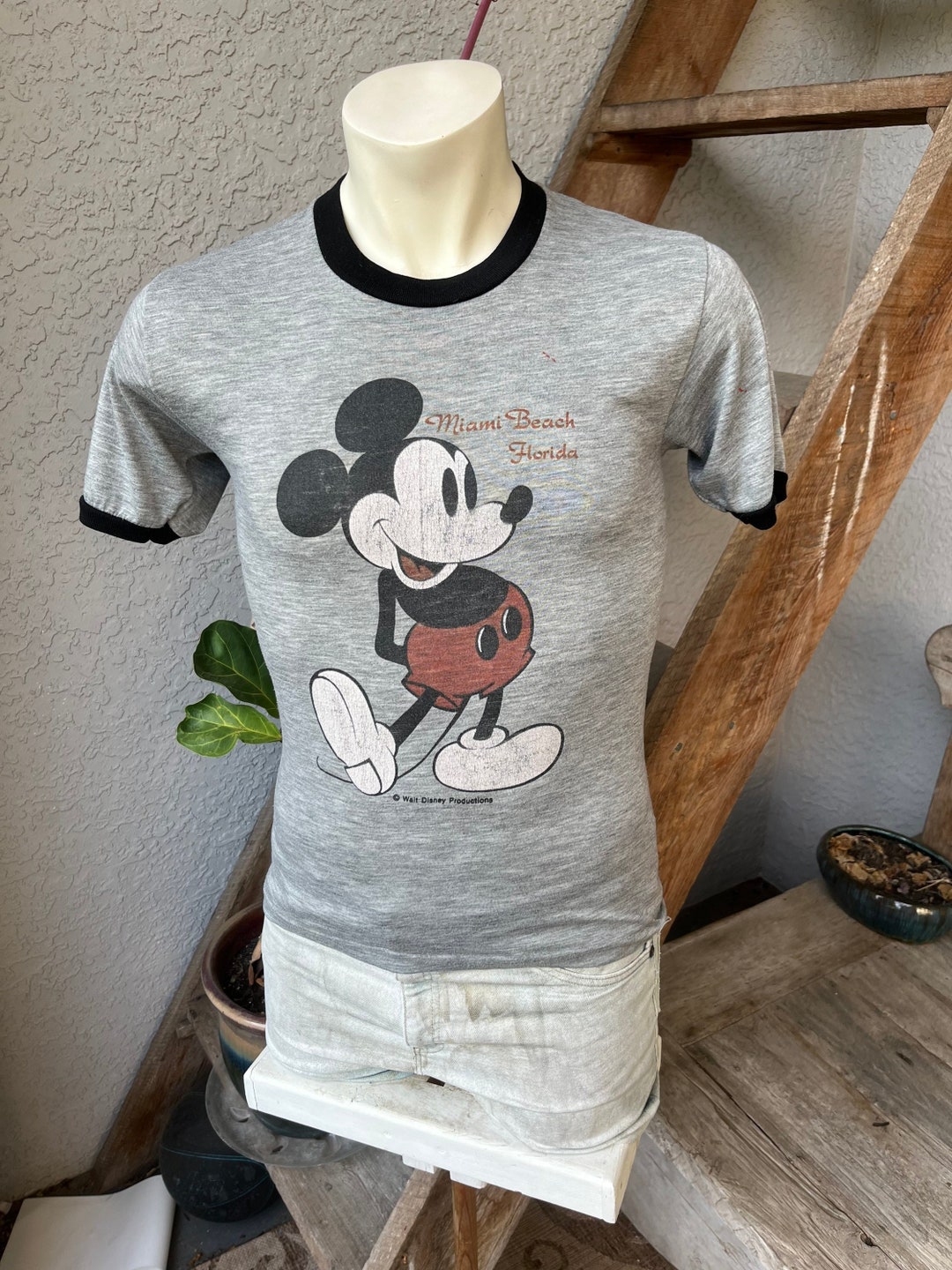 Mickey Mouse Miami Beach Florida Team 1980s Soft Vintage Burnout Ringer ...