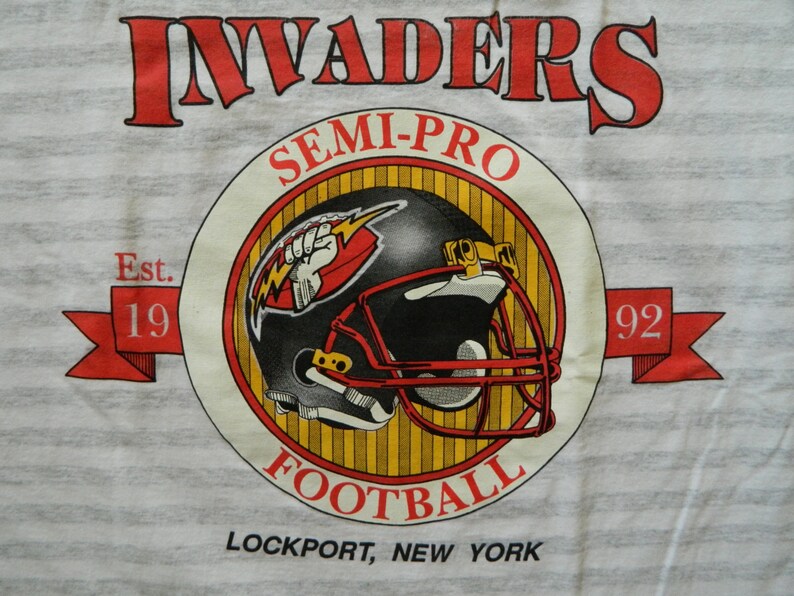 New York Invaders USFL Football 1990s Vintage Tee Shirt - Grey Size ...