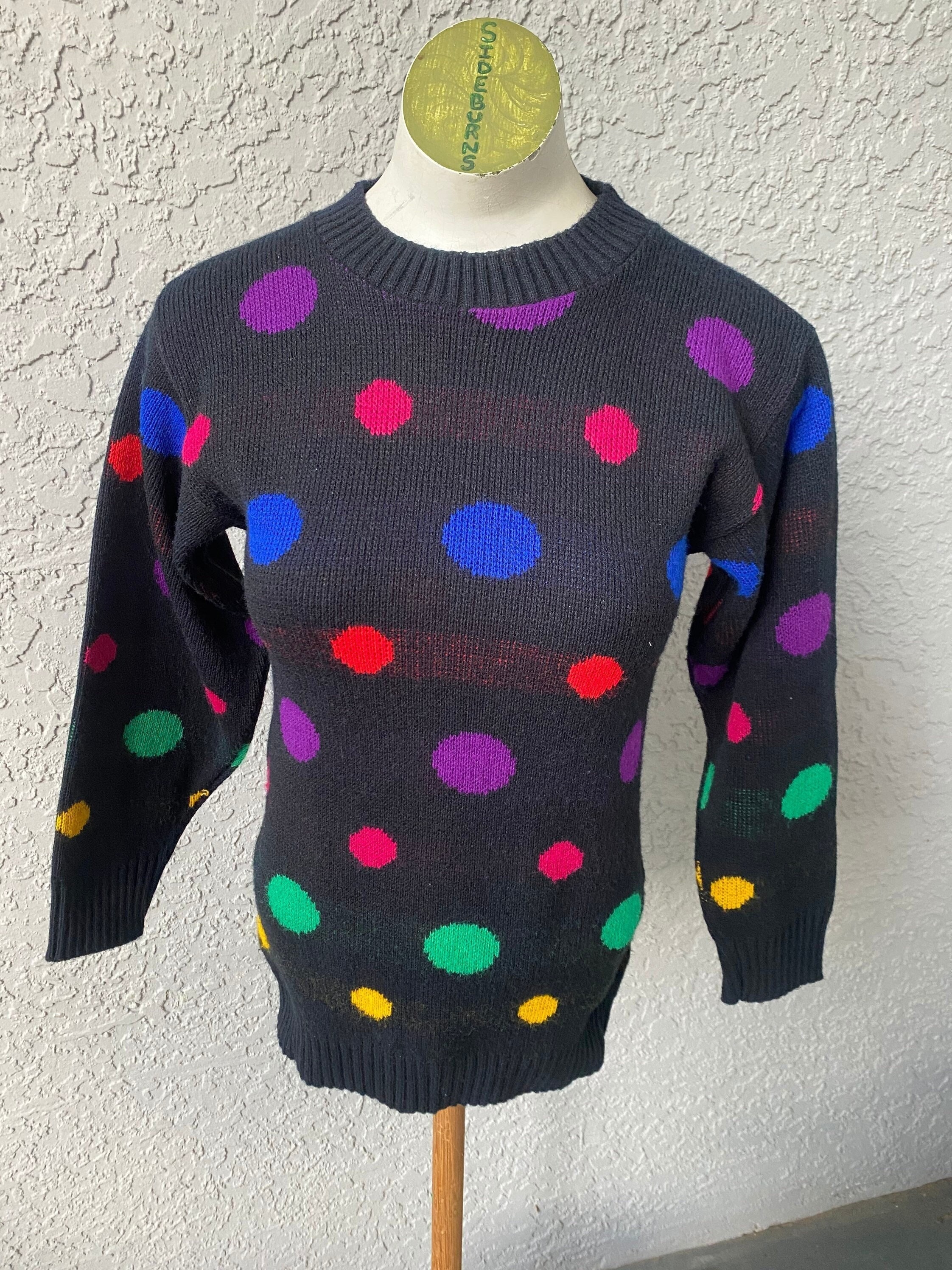 Blue Sweater With Pink Polka Dots