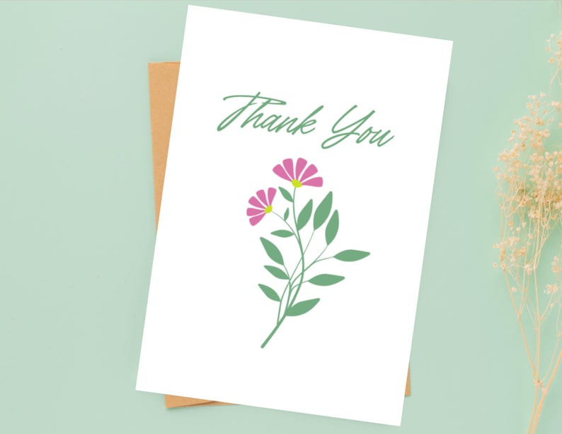 Floral Thank You Card Printable: Simple Flower Design (PDF) - Etsy