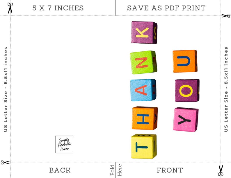 Printable Blocks Thank You Card: Instant Download PDF - Etsy