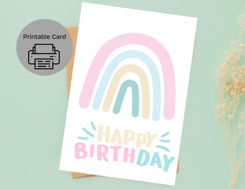 Rainbow Happy Birthday Card: Printable PDF (digital Download) - Etsy