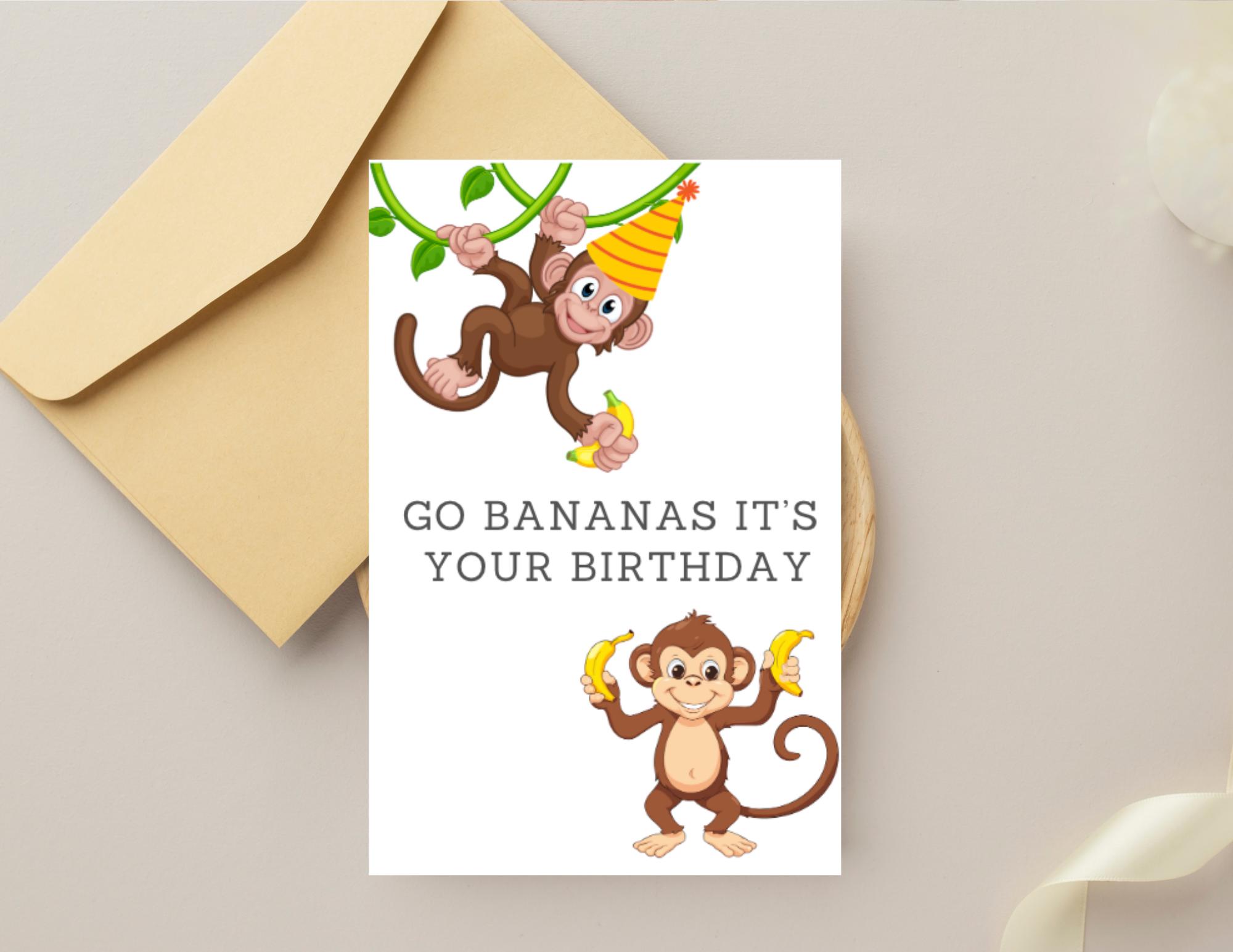 Go Bananas Monkey Birthday Card Printable (digital Download) - Etsy
