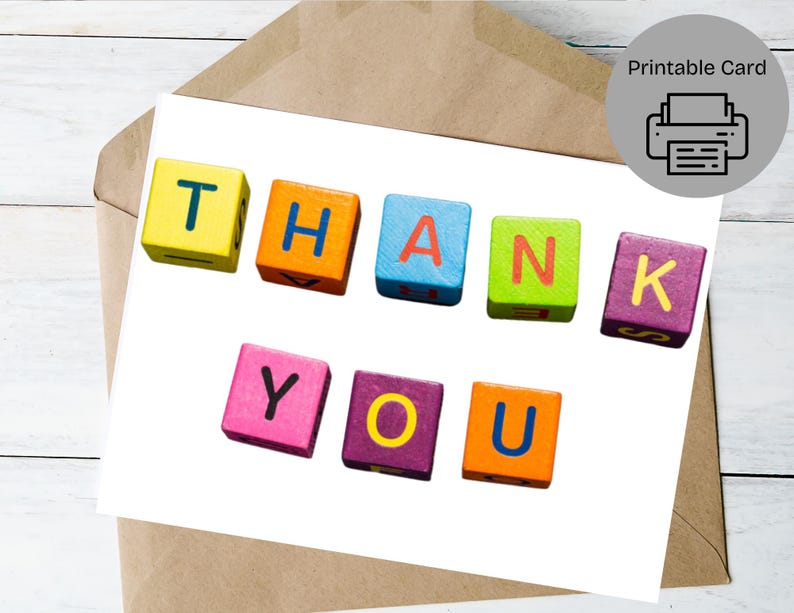 Printable Blocks Thank You Card: Instant Download PDF - Etsy
