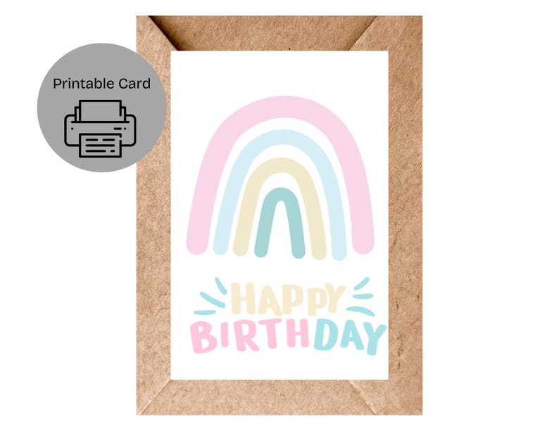 Rainbow Happy Birthday Card: Printable PDF (digital Download) - Etsy