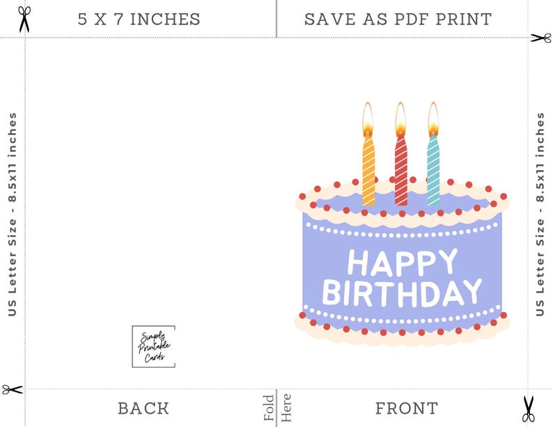 Printable Birthday Cake Card (PDF) - Etsy