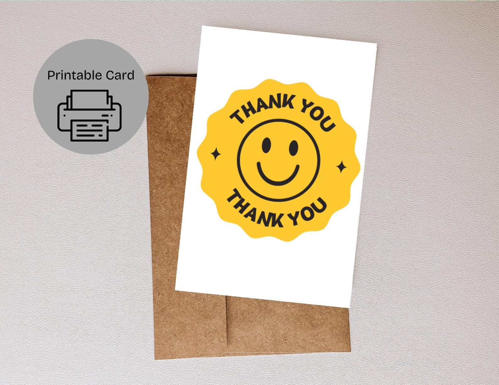 Simple Thank You Smiley Face Printable Card, Printable Thank You Card ...