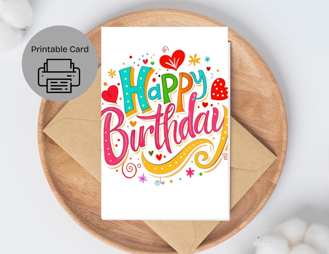 Printable Happy Birthday Card: Colorful Design (digital Download) - Etsy