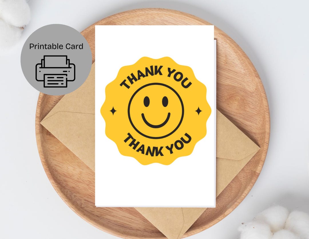 Simple Thank You Smiley Face Printable Card, Printable Thank You Card ...