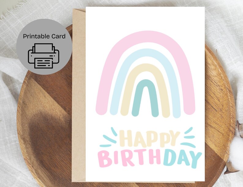 Rainbow Happy Birthday Card: Printable PDF (digital Download) - Etsy