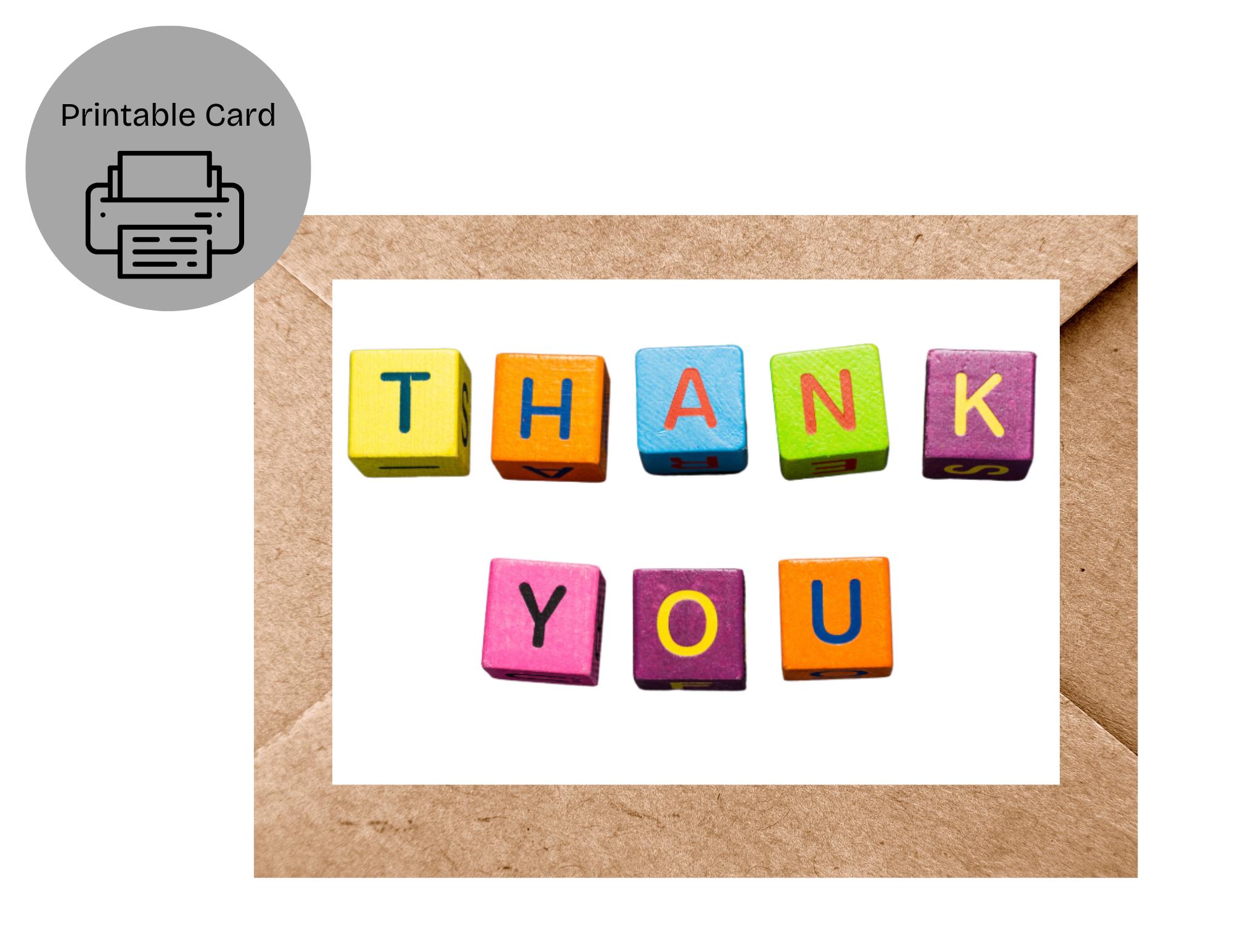 Printable Blocks Thank You Card: Instant Download PDF - Etsy