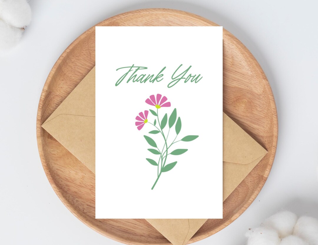 Floral Thank You Card Printable: Simple Flower Design (PDF) - Etsy