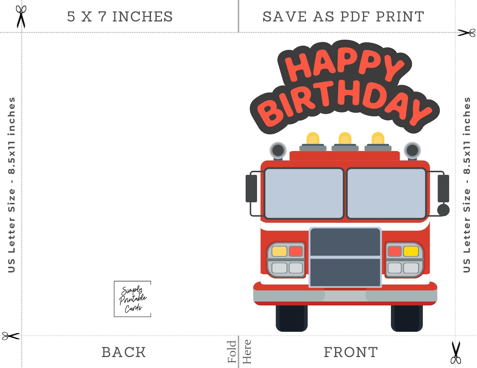 Fire Truck Birthday Card: Printable PDF (digital Download) - Etsy