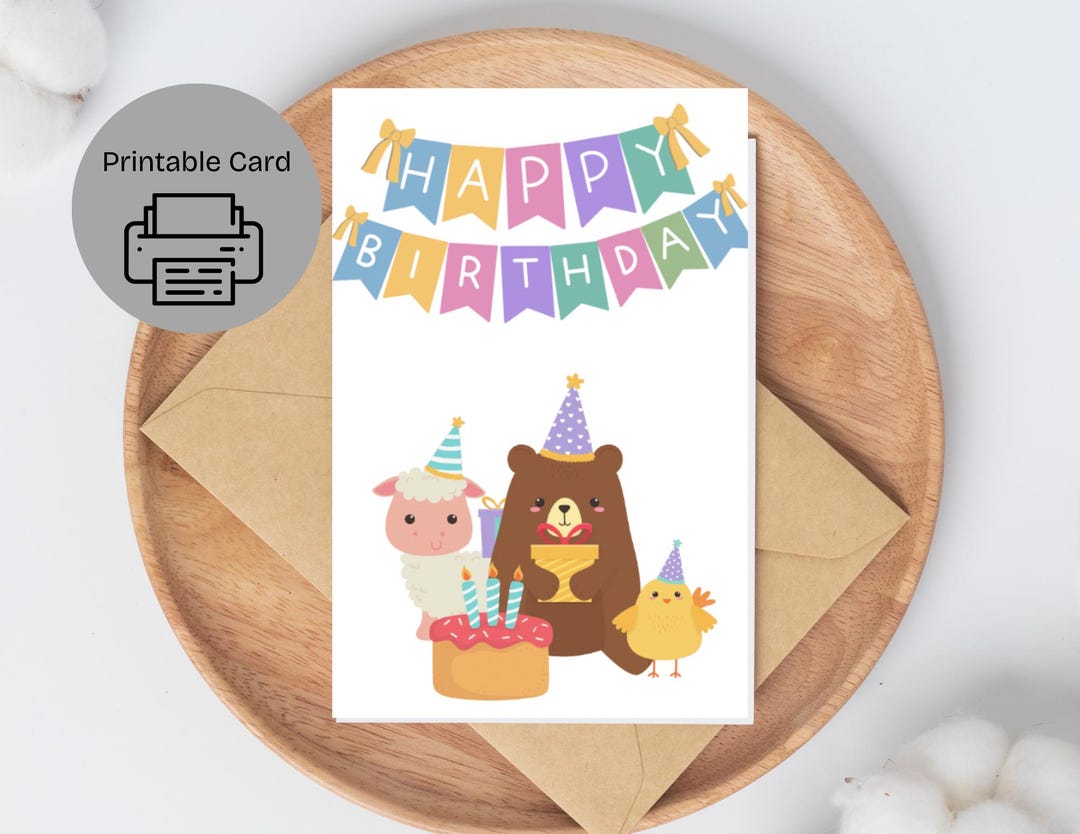 Farm Animal Happy Birthday Party Printable Birthday Card, Instant ...