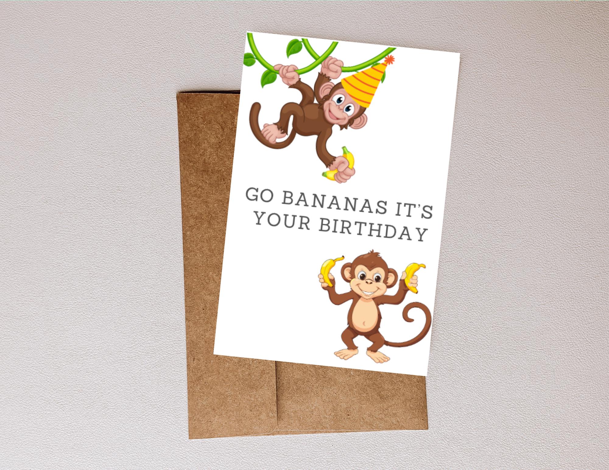 Go Bananas Monkey Birthday Card Printable (digital Download) - Etsy