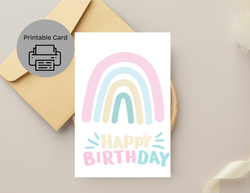 Rainbow Happy Birthday Card: Printable PDF (digital Download) - Etsy