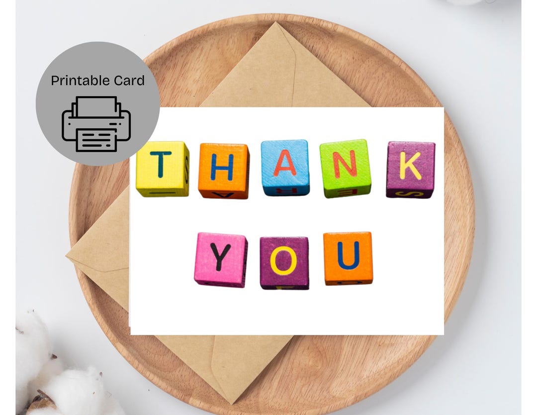 Printable Blocks Thank You Card: Instant Download PDF - Etsy