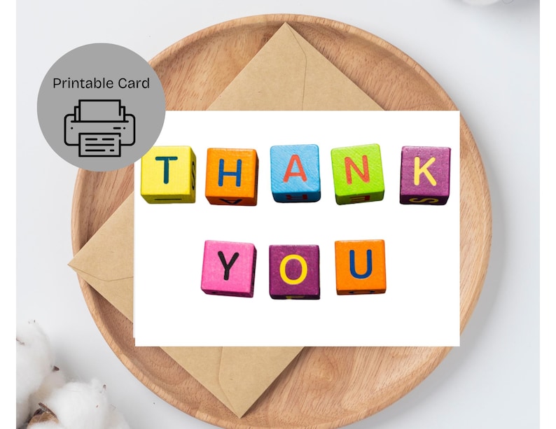 Printable Blocks Thank You Card: Instant Download PDF - Etsy
