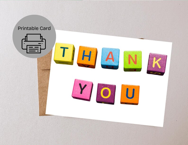Printable Blocks Thank You Card: Instant Download PDF - Etsy