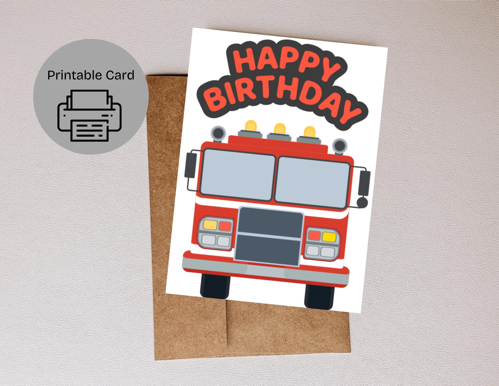 Fire Truck Birthday Card: Printable PDF (digital Download) - Etsy