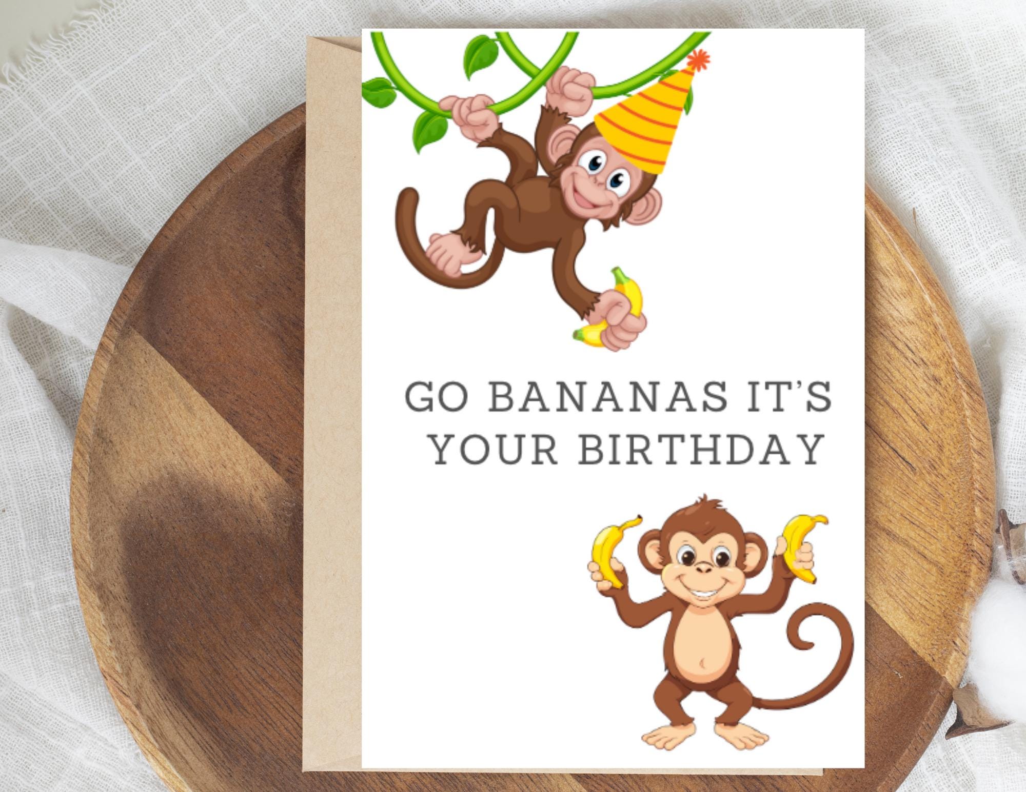 Go Bananas Monkey Birthday Card Printable (digital Download) - Etsy