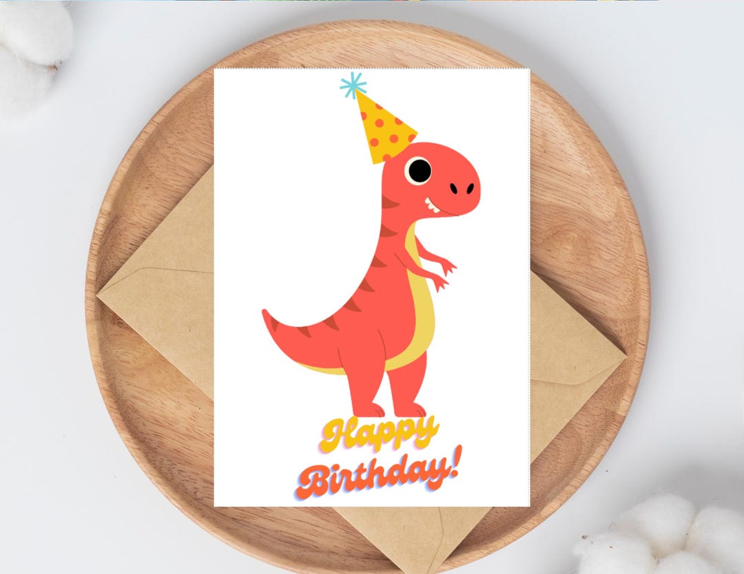 Dinosaur Happy Birthday Printable Birthday Card - Etsy