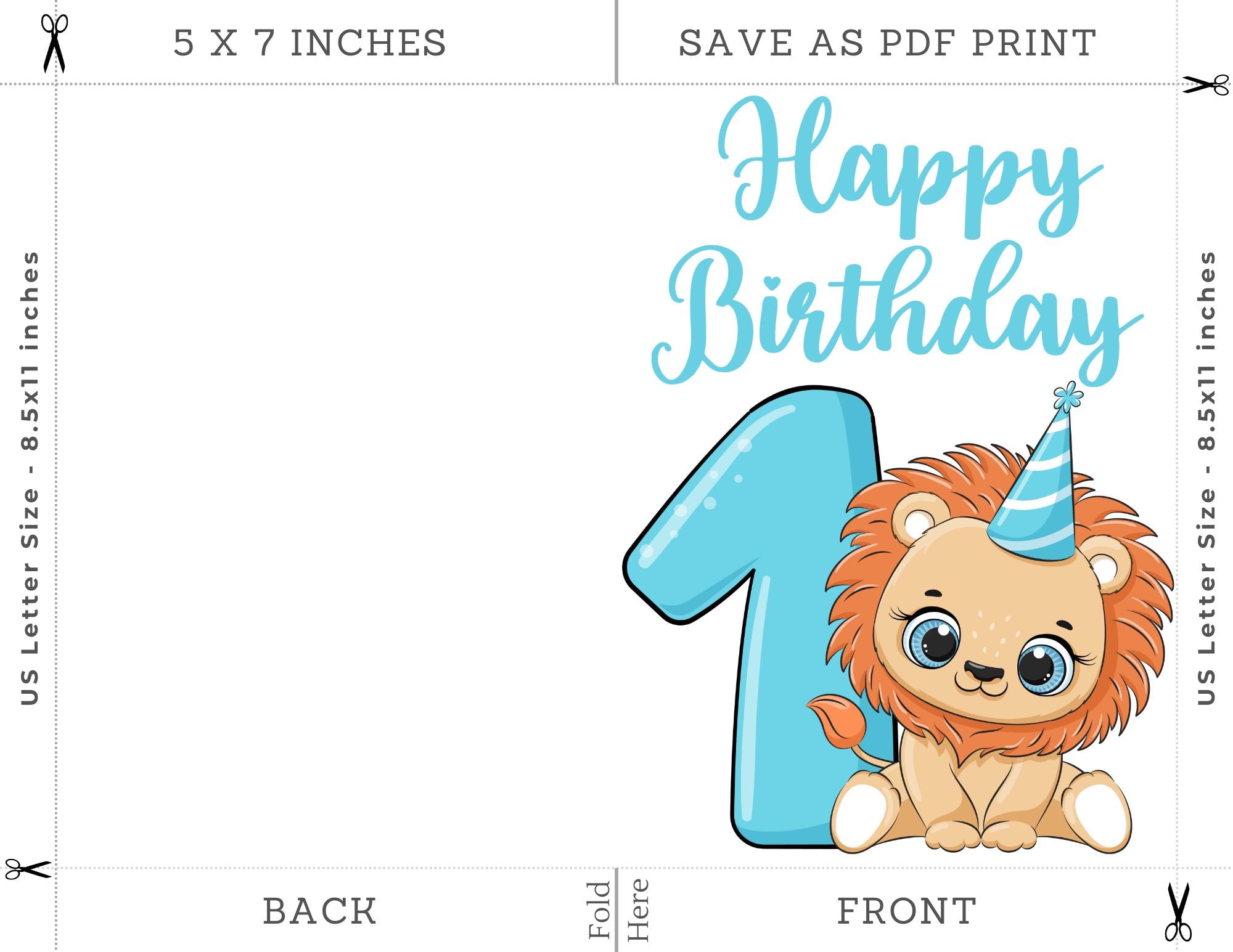 Happy Birthday 1 Year Old Printable Birthday Card, Boy Birthday Card ...