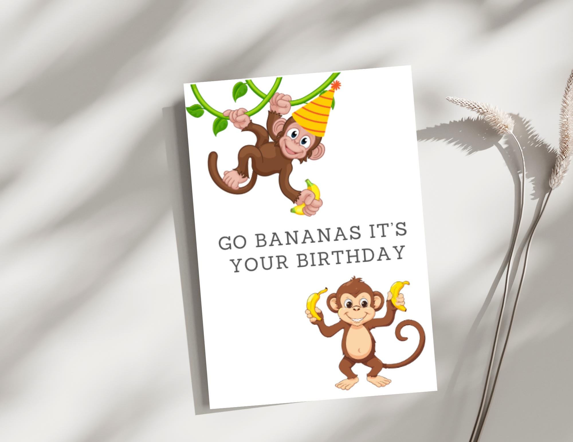 Go Bananas Monkey Birthday Card Printable (digital Download) - Etsy