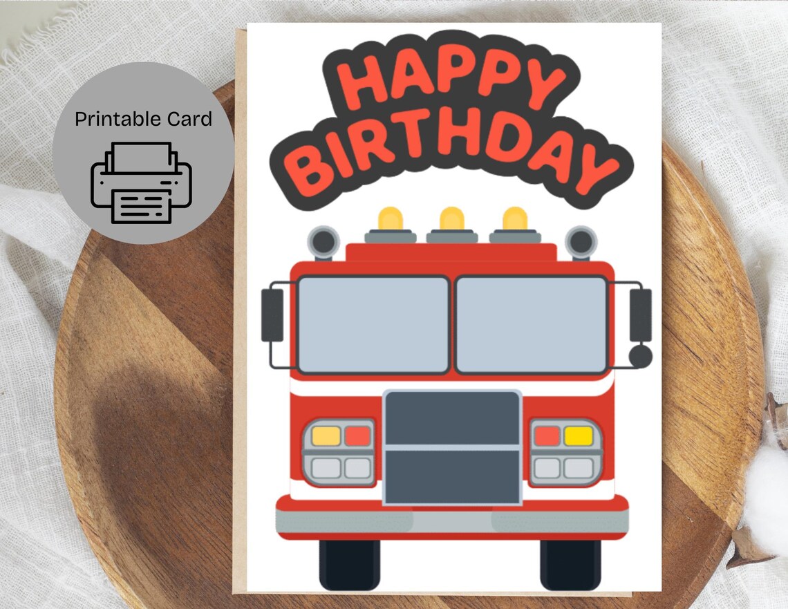 Fire Truck Birthday Card: Printable PDF (digital Download) - Etsy