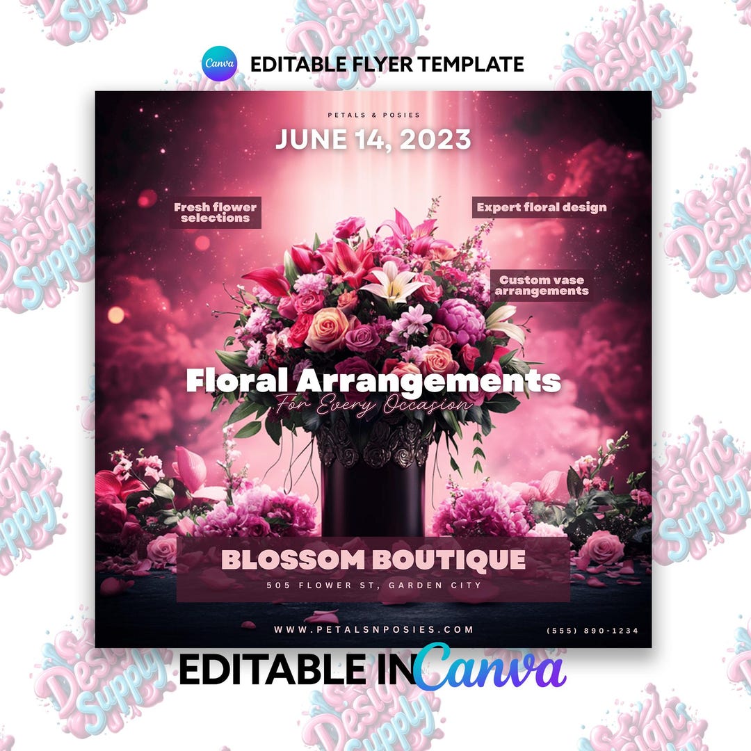 Floral Arrangements Flyer Template | Editable Canva Design for Flower ...