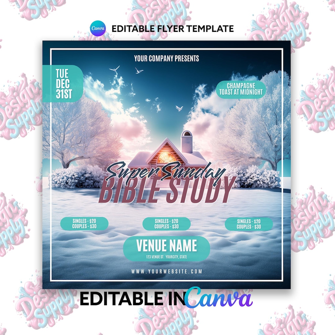 Bible Study Flyer Winter Canva Template | Editable Church Event Flyer ...