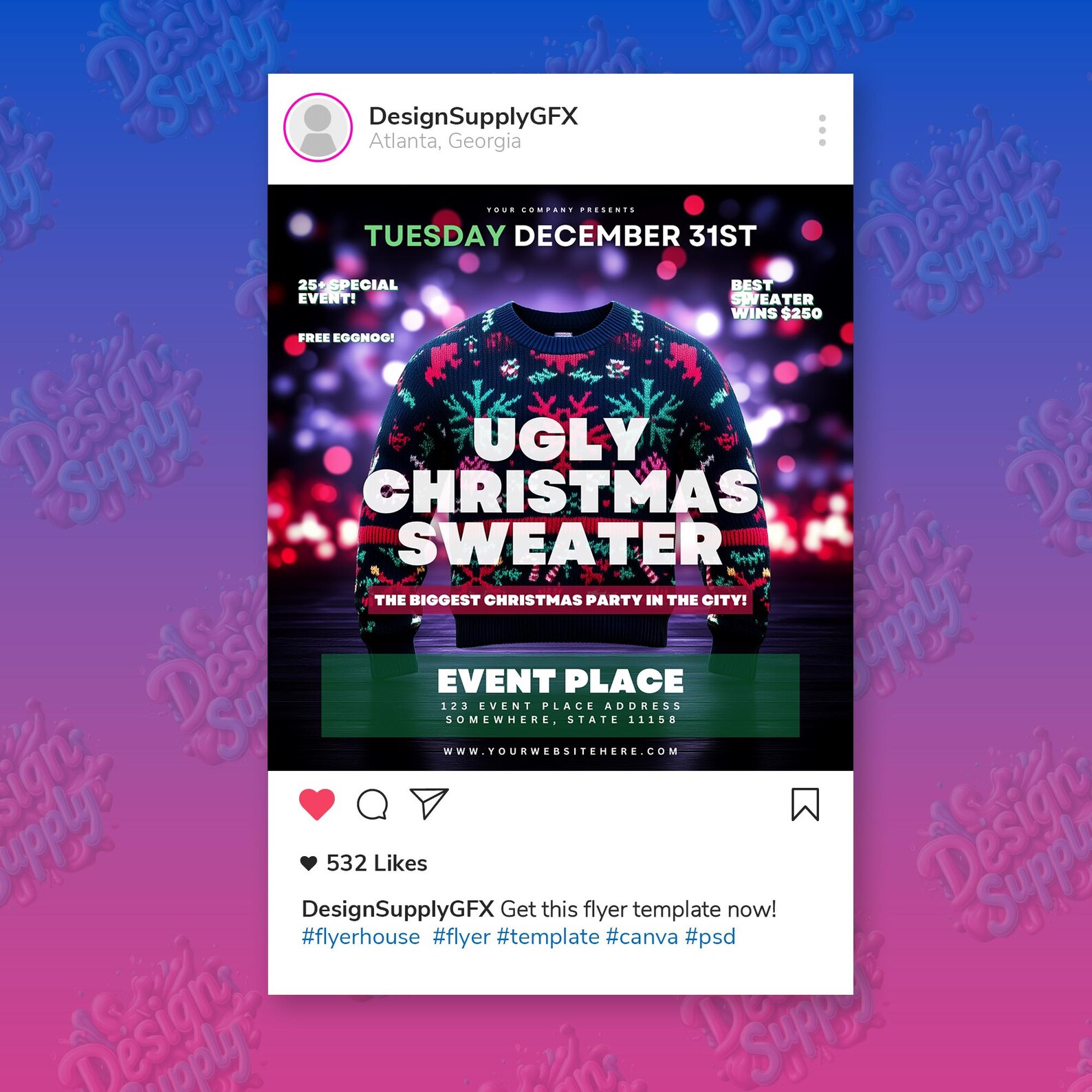 Ugly Christmas Party Flyer Canva Template | Event Flyer Editable ...