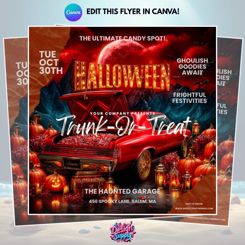 Trunk-or-treat Flyer Template: Editable Spooky Halloween Event Ad ...