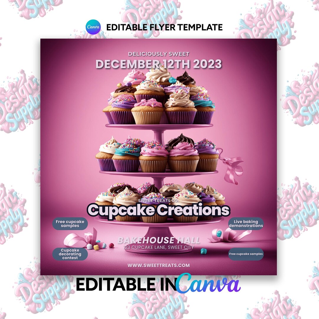 Cupcake Flyer Template: Bakery Event Invitation (editable Canva) - Etsy
