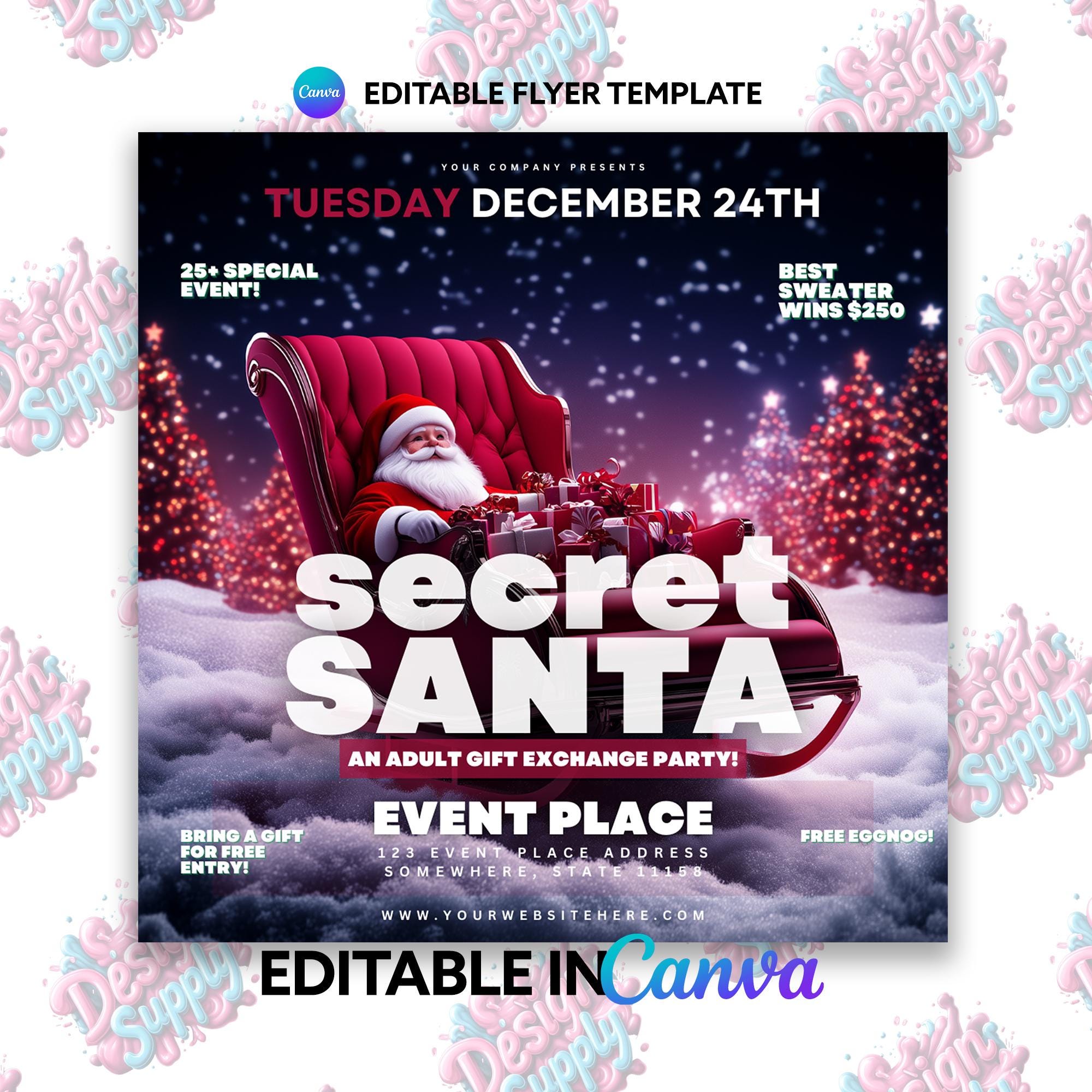 Secret Santa Party Flyer Canva Template Promotional Flyer Event Flyer ...