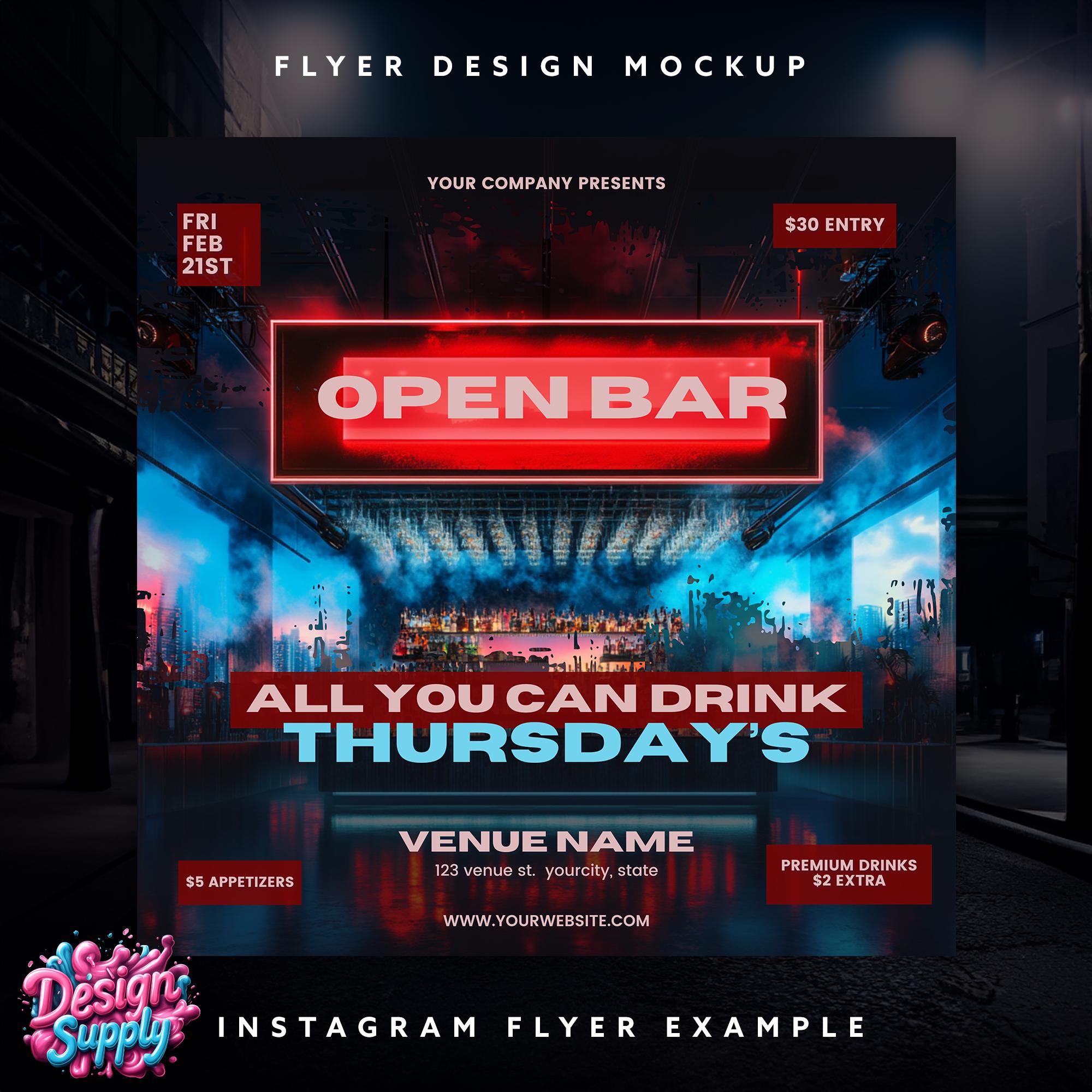 Open Bar Flyer Template | Editable Flyer Design | Party, Club, Festival ...