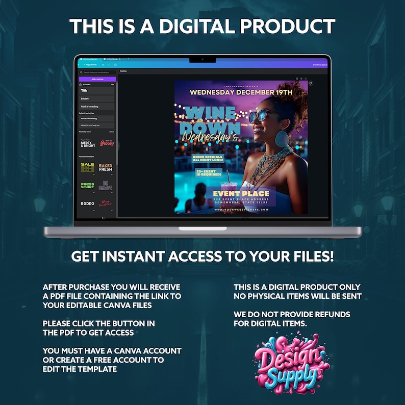 Wine Down Wednesday Flyer: Editable Canva Template (digital Download ...