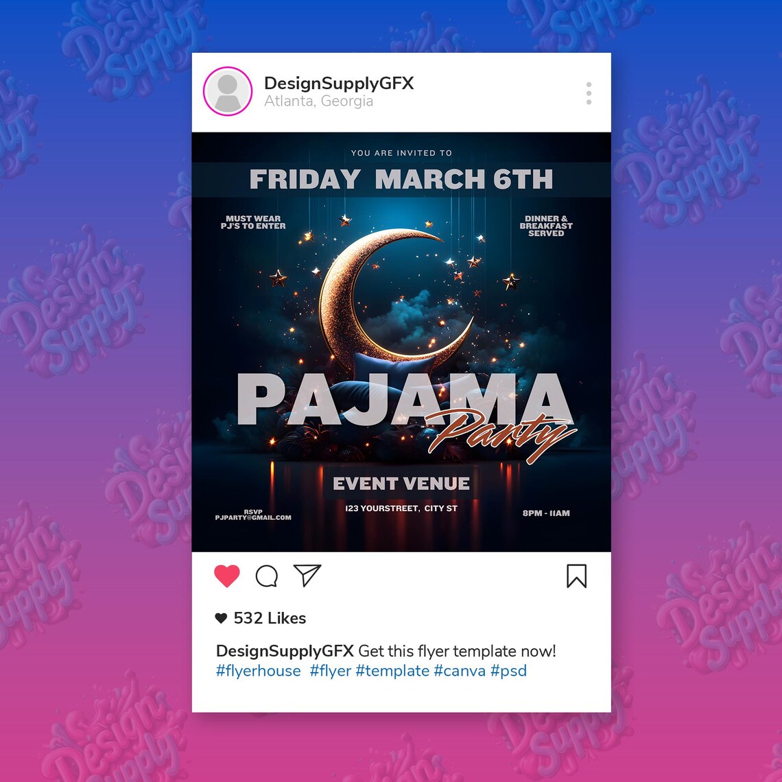 Pajama Party Invitation | Editable Canva Template | Sleepover Event ...