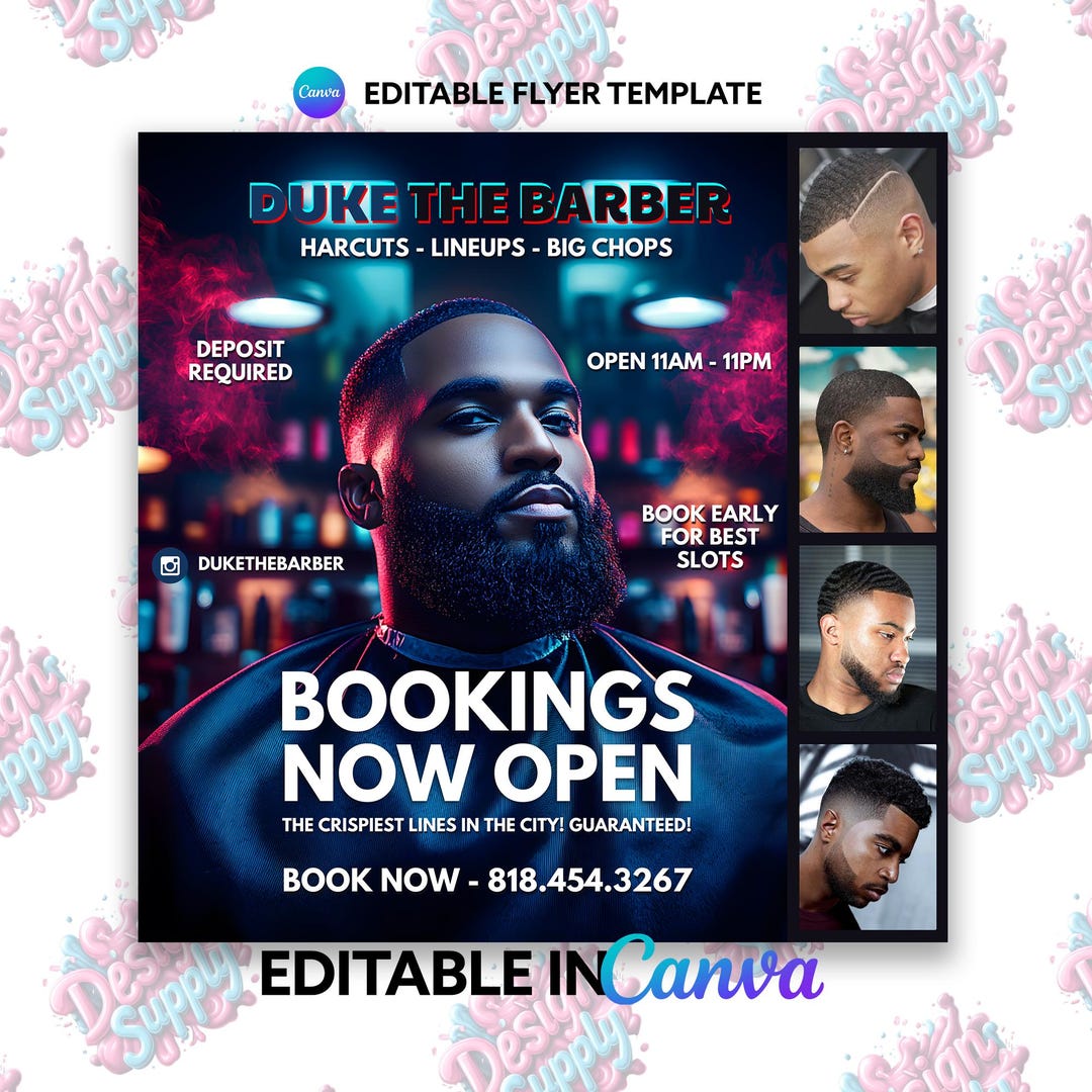 Barber Flyer Canva Template | Editable Haircut Promotions | Salon Party ...