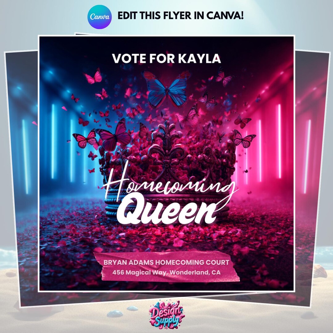 Homecoming Queen Flyer Template: Vote for Kayla, Editable Canva Design ...