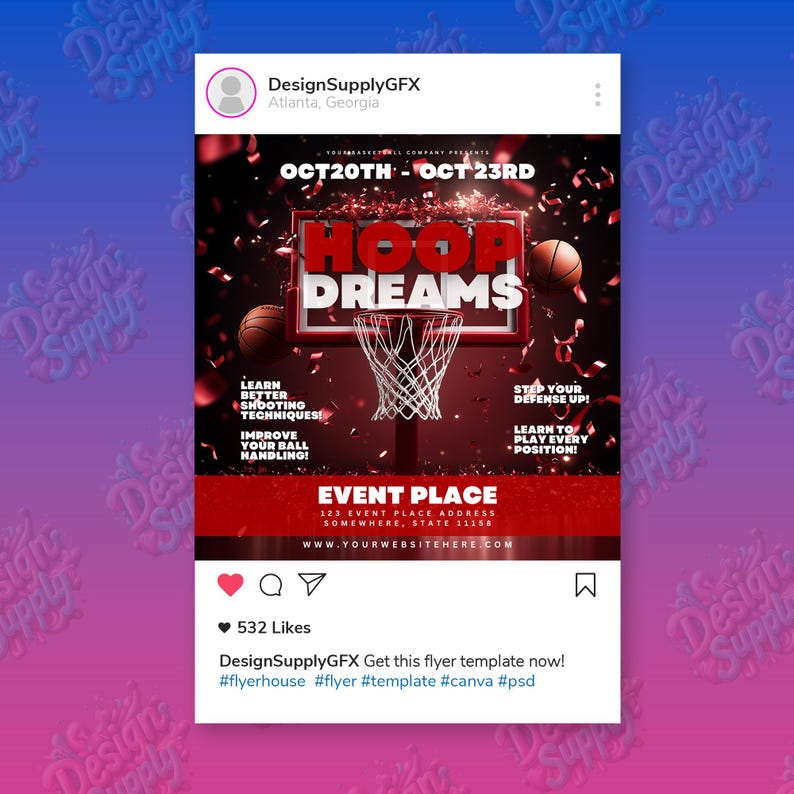 Hoop Dreams Basketball Flyer Canva Template | Promotional Flyer | Event ...