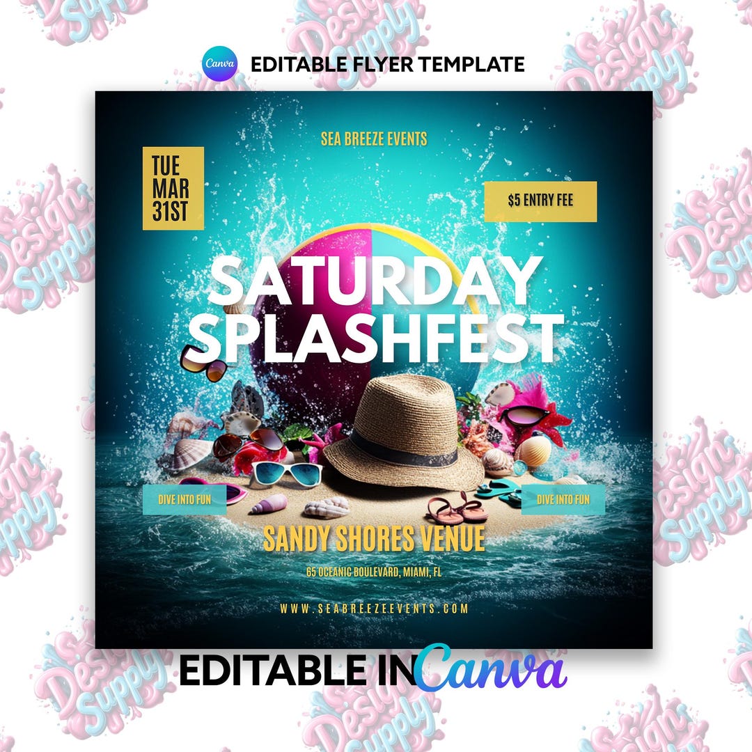 Saturday Splashfest Flyer Template | Editable Canva Design for Water ...