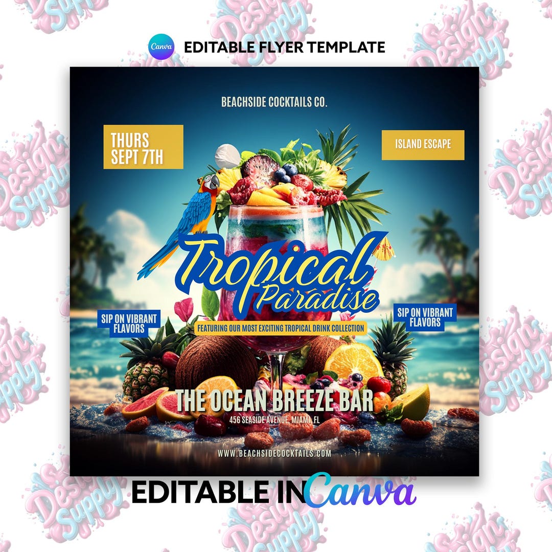 Tropical Paradise Indulgence Flyer Template | Editable Canva Template ...