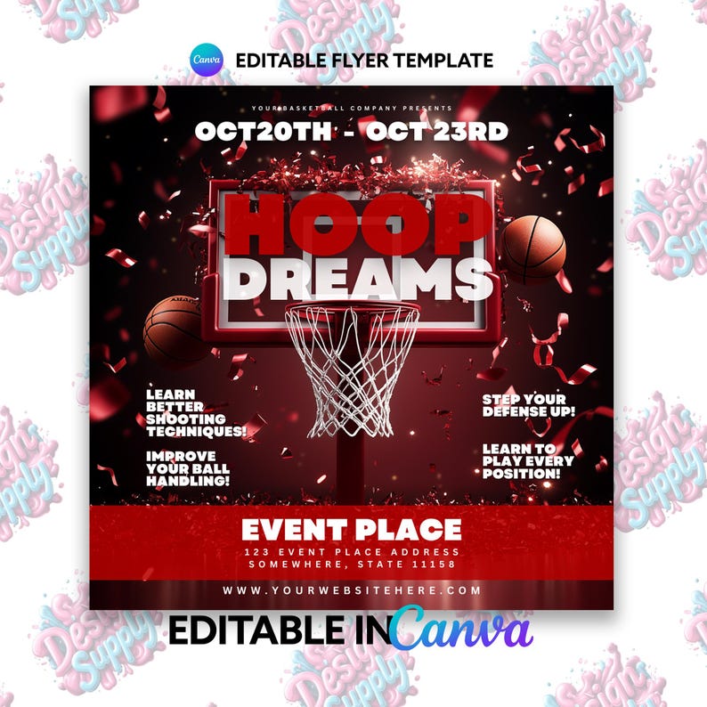 Hoop Dreams Basketball Flyer Canva Template | Editable Event Flyer ...