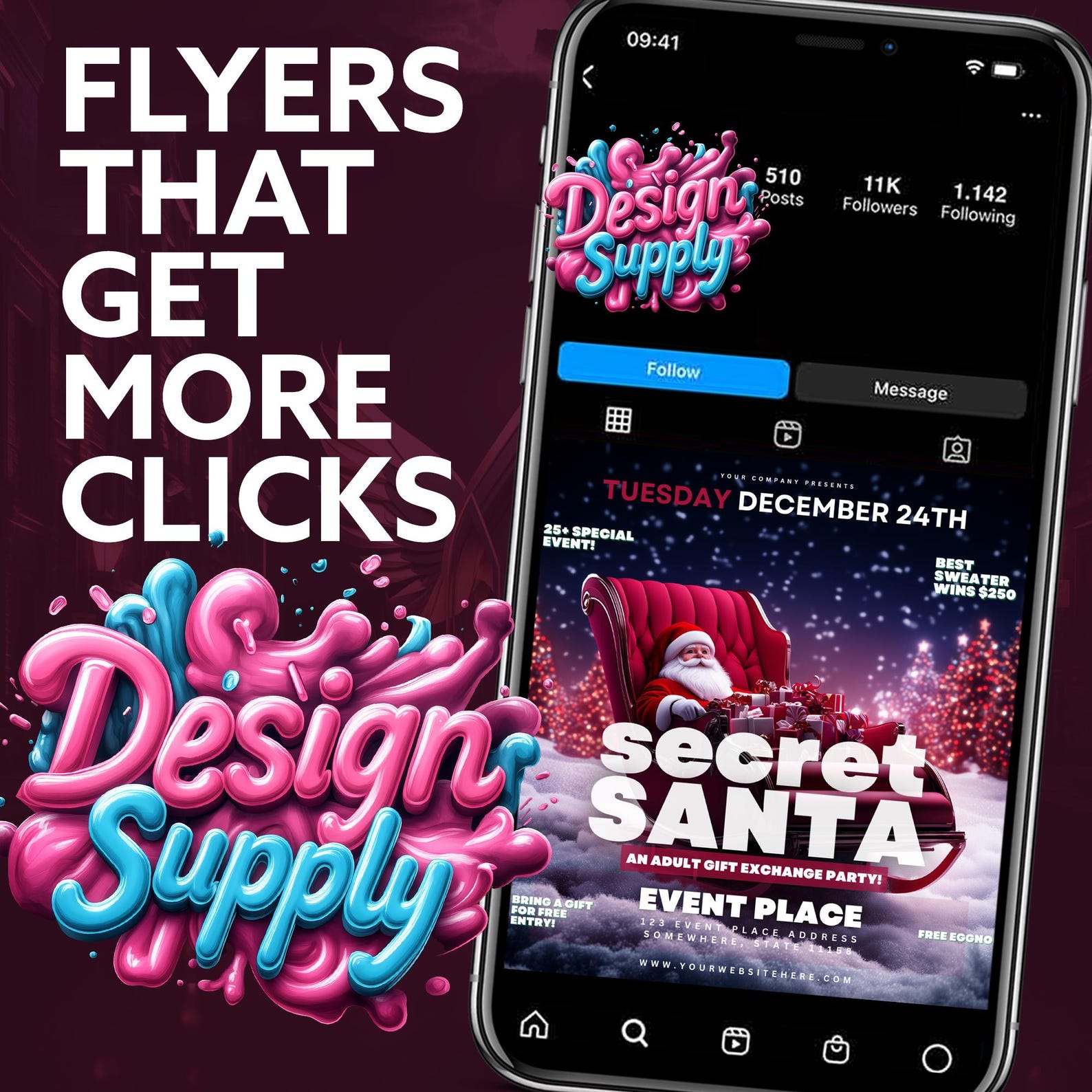 Secret Santa Party Flyer Canva Template | Promotional Flyer | Event ...